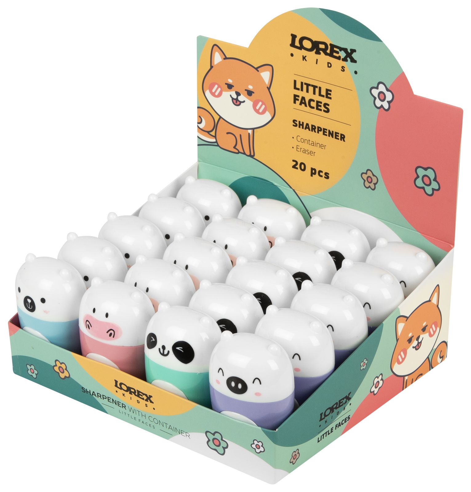 Точилка LOREX KIDS LITTLE FACES с контейнером и ластиком, ассорти ...