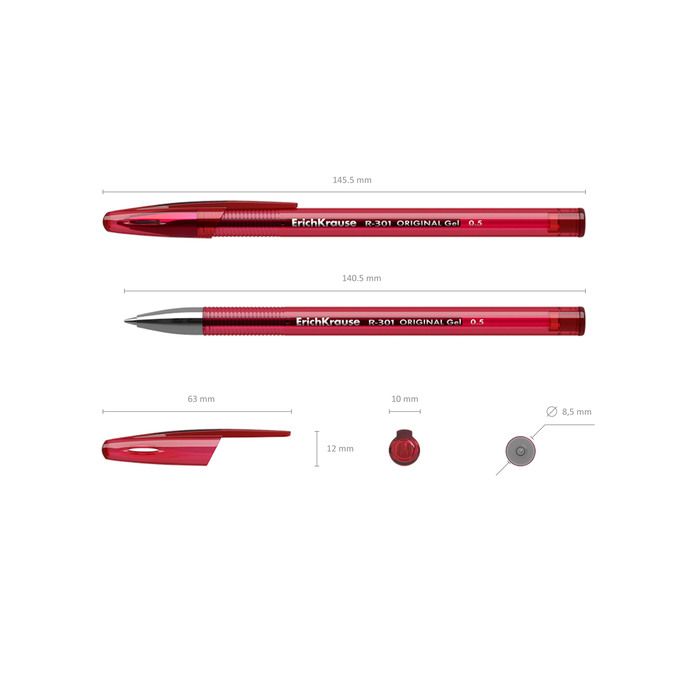 Ручка гелевая ErichKrause Original Gel Stick R-301 0,5 мм красная ...